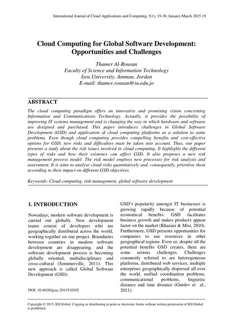 Pdf Cloud Computing For Global Software Development Opportunities