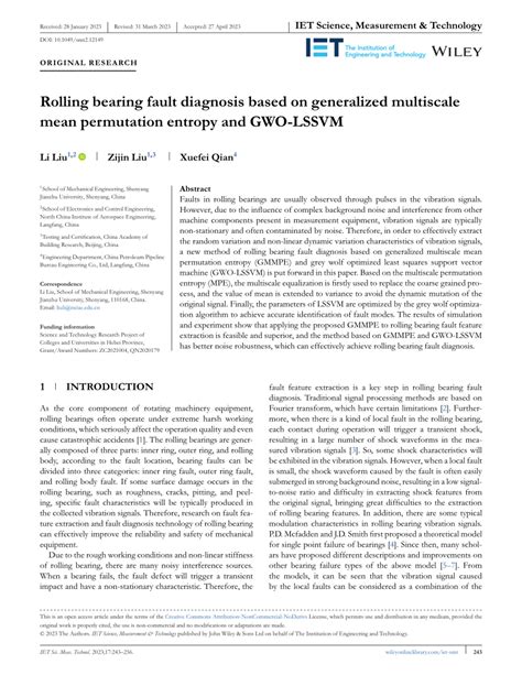 Pdf Rolling Bearing Fault Diagnosis Based On Generalized Multiscale Mean Permutation Entropy