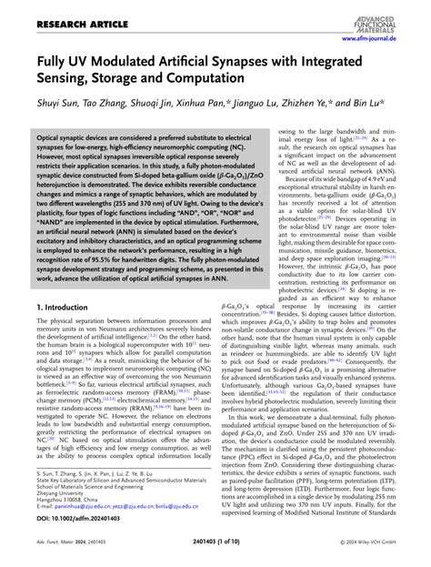 Fully Uv Modulated Artificial Synapses With Integrated Sensing Storage And Computation