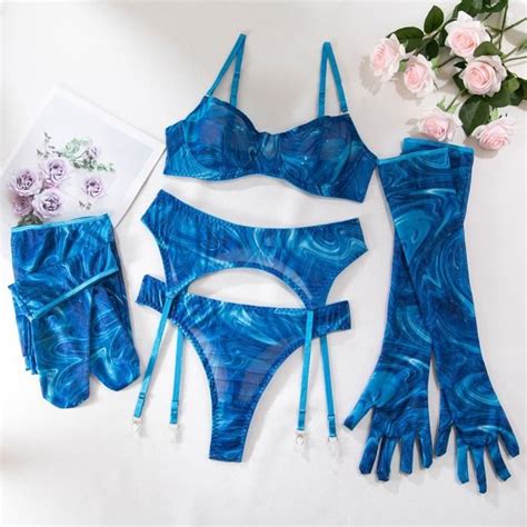 Ensemble De Cinq Pi Ces Sexy Pour Femmes En Maille Sexy Sous V Tement Sexy Transparent Ensemble