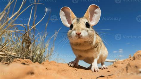 Photo Of A Desert Jerboa In A Desert With Blue Sky Generative Ai
