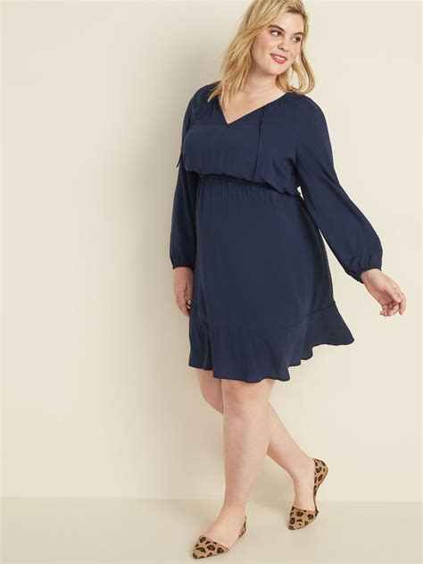 Waist Defined Tie Neck Plus Size Dress Old Navy Plus Size Dress