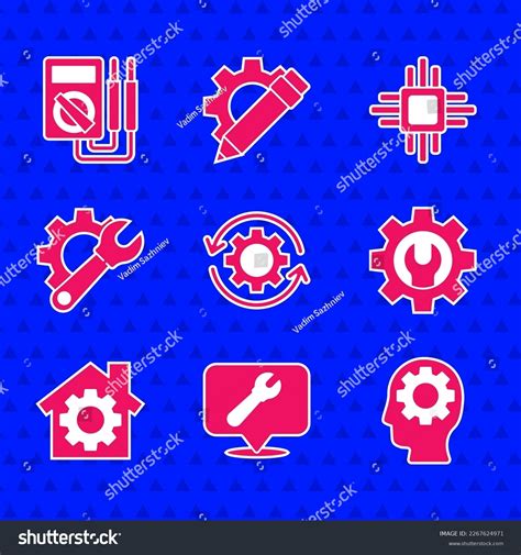 Set Gear Arrows Workflow Location Wrench Stock Vector Royalty Free 2267624971 Shutterstock