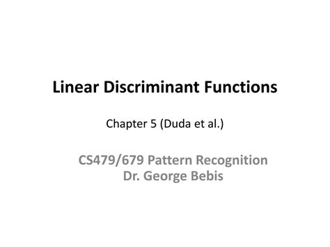 Ppt Linear Discriminant Functions In Pattern Recognition Generative
