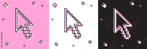 Set Pixel Arrow Cursor Icon Isolated On Pink And White Black Background Vector Illustration