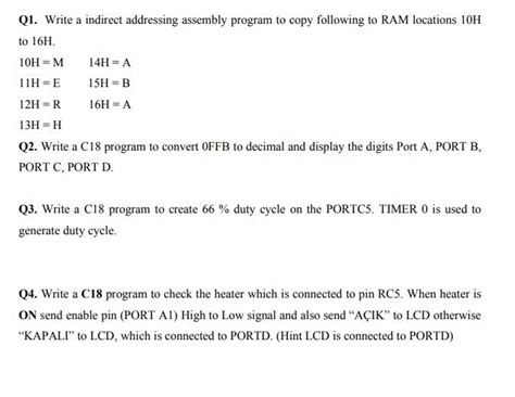 Solved Q1 Write A Indirect Addressing Assembly Program To