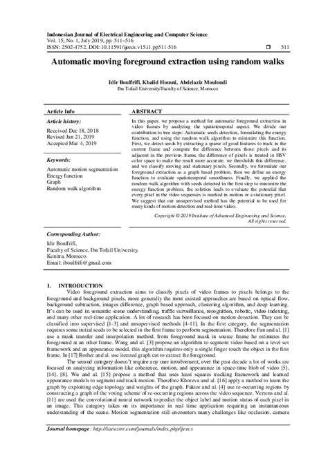 Pdf Automatic Moving Foreground Extraction Using Random Walks