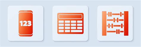 Set Calculator Mobile Calculator Interface And Abacus White Square Button Stock Vector