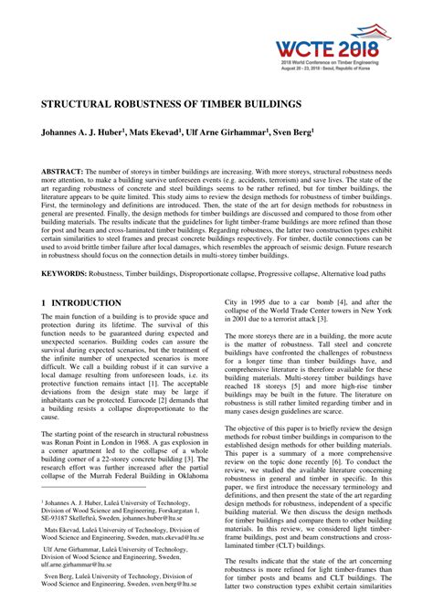 Pdf Structural Robustness Of Timber Buildings