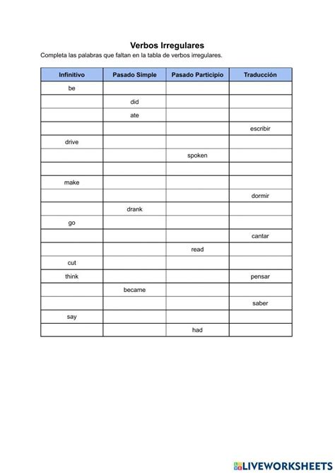 Verbos Irregulares Activity For Inglés 2 Live Worksheets