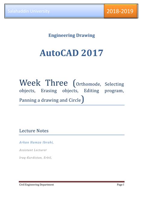 Pdf Engineering Drawing Autocad 2017 Week Three Orthomode Selecting Objects Erasing Objects