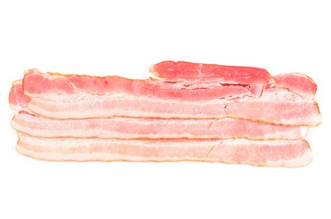래셔 또는 훈제 슬라이스 베이컨 요리 준비 흰색 배경에 고립 된 돼지 고기 배 3 개 클로즈업 가공육에 대한 스톡 사진 및 기타 이미지 Istock