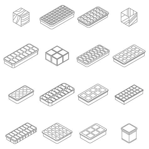 Ice Cube Trays Icons Set Vector Outline 16814042 Vector Art At Vecteezy