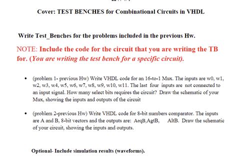 Solved Cover Test Benches For Combinational Circuits In