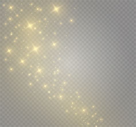 노란색 불꽃과 황금 별이 반짝이는 특수 조명 효과 반짝이는 마법의 먼지 입자 프리미엄 벡터