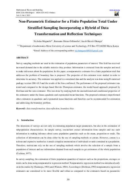 Pdf Non Parametric Estimator For A Finite Population Total Under Stratified Sampling