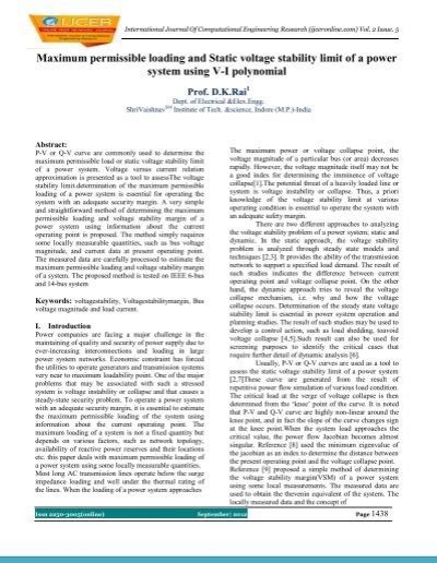 Maximum Permissible Loading And Static Voltage Stability Limit Ijcer