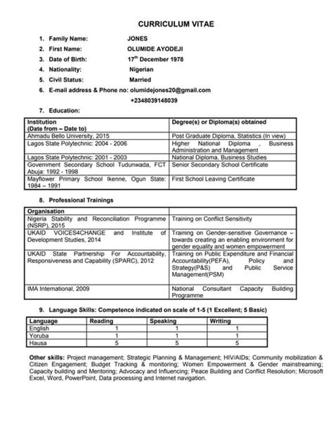 curriculum vitae olumide jones pdf