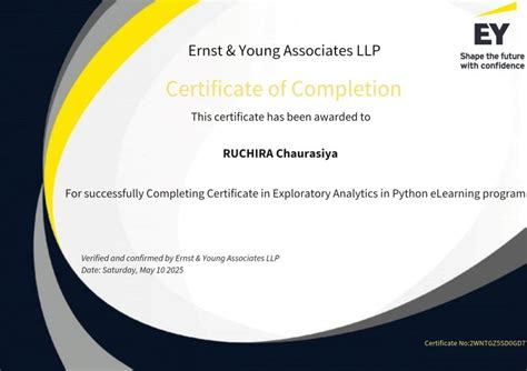 Certificate Of Completion Exploratory Analytics In Python Ruchira Chaurasiya