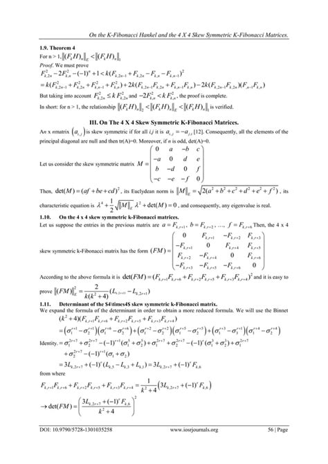 On The K Fibonacci Hankel And The 4 X 4 Skew Symmetric Kfibonacci Matrices Pdf