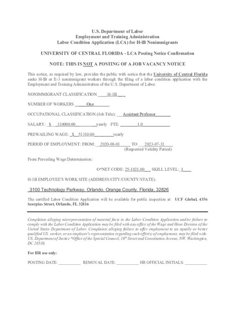 Fillable Online Hr Ucf Labor Condition Application Lca Fax Email