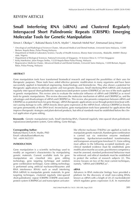 Pdf Small Interfering Rna Sirna And Clustered Regularly Interspaced