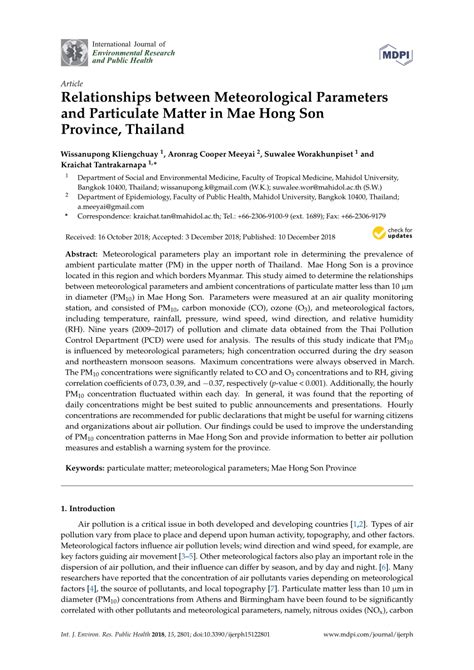 Pdf Relationships Between Meteorological Parameters And Particulate Matter In Mae Hong Son