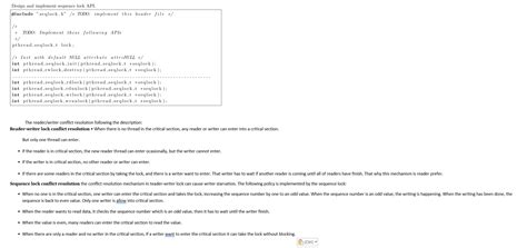 Solved Design And Implement Sequence Lock Api Include