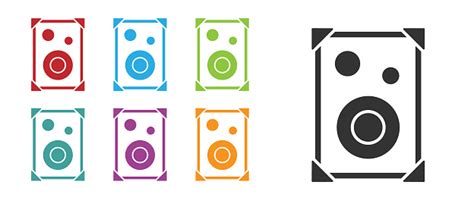 흰색 배경에 격리 된 검은 색 스테레오 스피커 아이콘 사운드 시스템 스피커 음악 아이콘입니다 음악 기둥 스피커베이스 장비 다채로운 아이콘을 설정합니다 벡터 개념에 대한 스톡