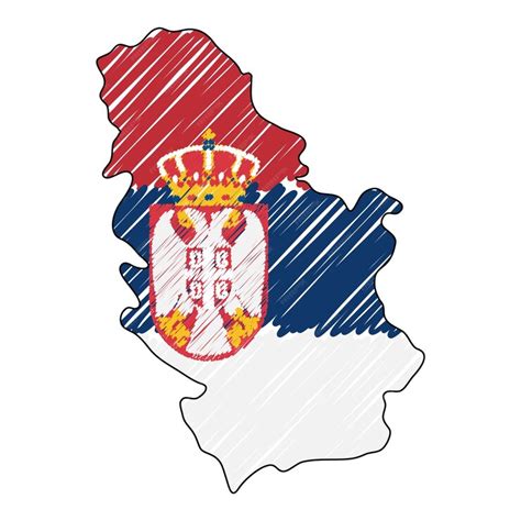 세르비아 지도 손으로 그린 스케치 벡터 개념 그림 플래그 어린이 드로잉 낙서 지도 흰색 배경 벡터 일러스트 레이 션에 고립 된 Infographic 브로셔 및 프레 젠 테이