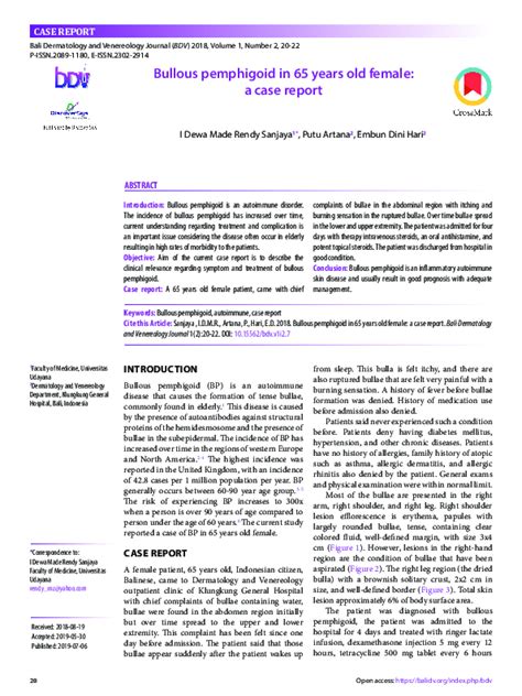Pdf Bullous Pemphigoid In 65 Years Old Female A Case Report