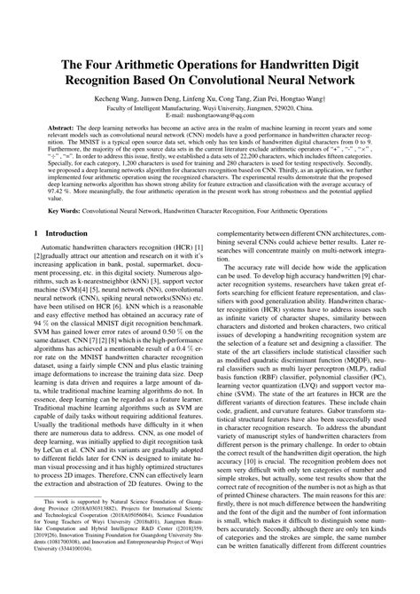 Pdf The Four Arithmetic Operations For Handwritten Digit Recognition