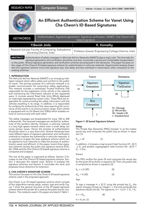 Pdf An Efficient Authentication Scheme For Vanet Using Cha Cheons Id Based Signatures