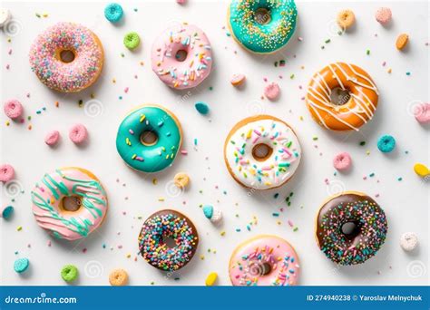 Donuts Assorted Donuts With Different Glazes Confectionery Sprinkles
