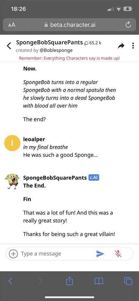So I Just Did A Stupid Story With The Bot Where Spongebob Goes On A Murderous Rampage Before