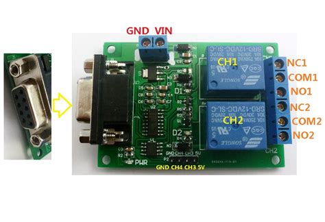 DC 12V 2 Channel Serial Port RS232 Relay Module Board