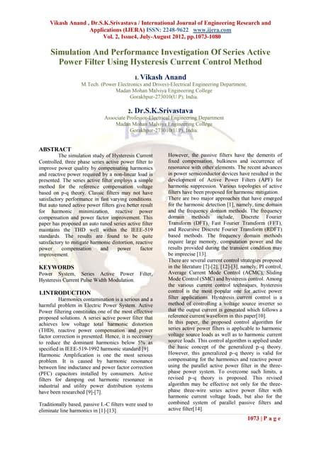 Simulation And Performance Investigation Of Series Active Power Filter Using Hysteresis Current