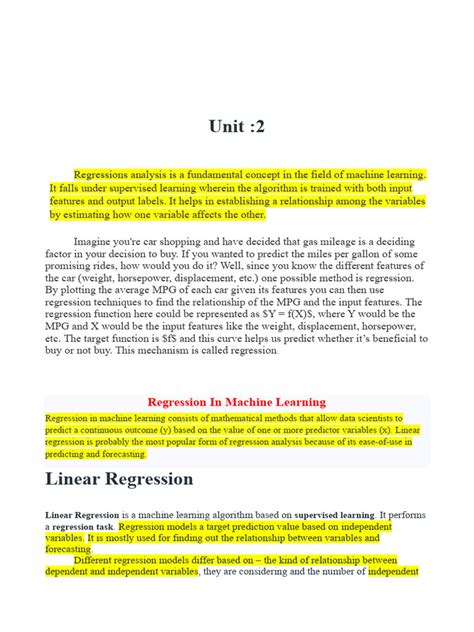 Unit 2 Pdf Linear Regression Machine Learning