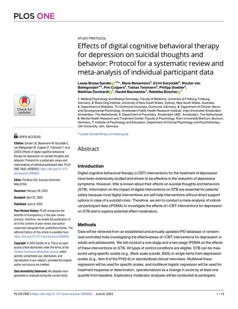 Pdf Effects Of Digital Cognitive Behavioral Therapy For Depression On