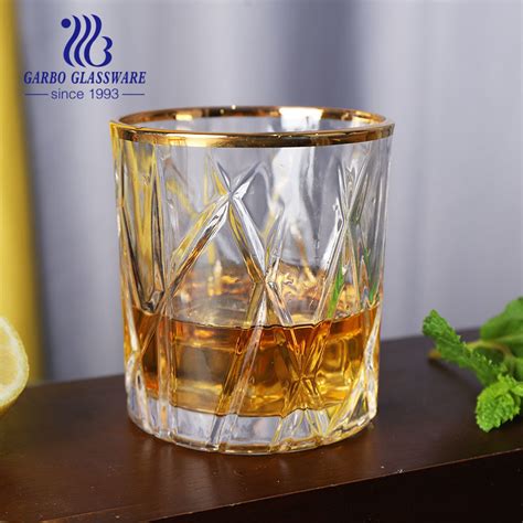 Promotion Real Gold Rim Whiskey Drinking Glass Cup With Engraved Design