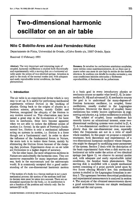 PDF Two Dimensional Harmonic Oscillator On An Air Table