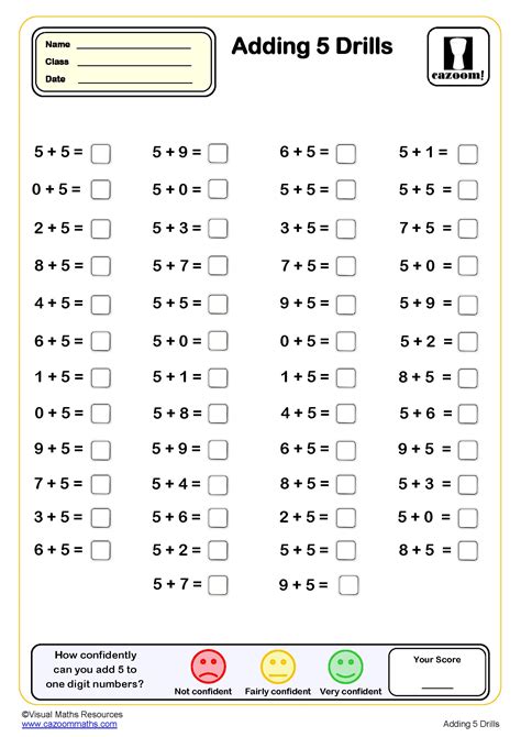 Adding 5 Drills Worksheet 50 Questions Pdf Printable Addition Worksheets