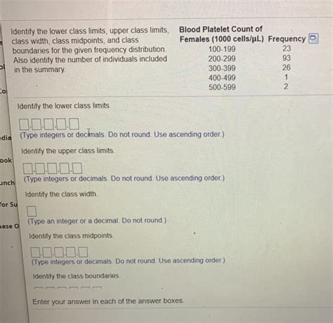 Solved Identify The Lower Class Limits Upper Class Limits