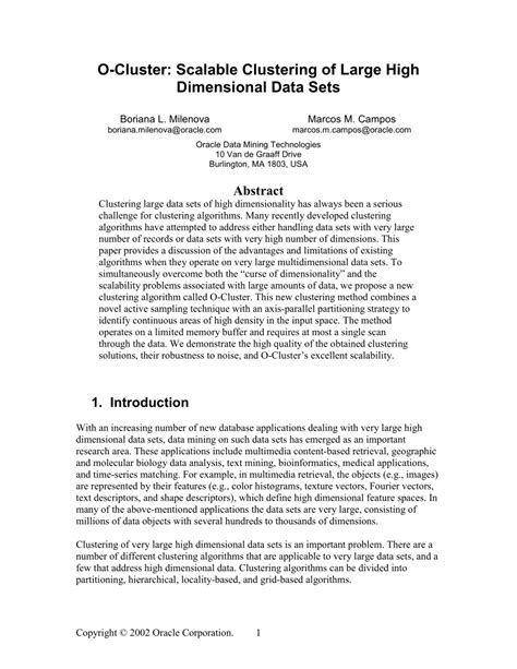 Pdf O Cluster Scalable Clustering Of Large High Dimensional Data Sets