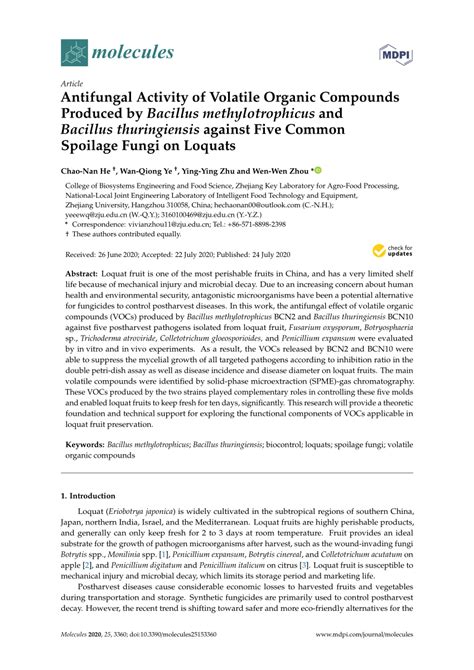 Pdf Antifungal Activity Of Volatile Organic Compounds Produced By