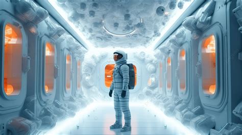 미래의 우주선 방에서 고독을 경험하는 외로운 우주비행사 놀라운 3d 렌더링 우주선 내부 우주선 배경 우주 정거장 배경