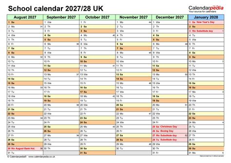 School Calendars 202728 Uk Free Printable Excel Templates