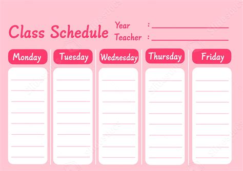 White Pink Schedule Table Class School Editable Elegant Printable Word