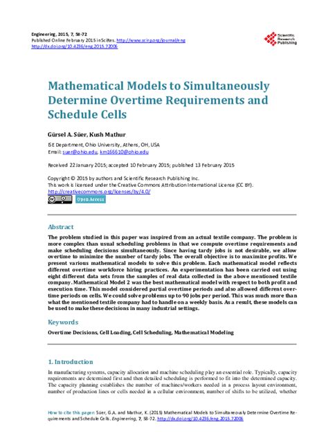 Pdf Mathematical Models To Simultaneously Determine Overtime