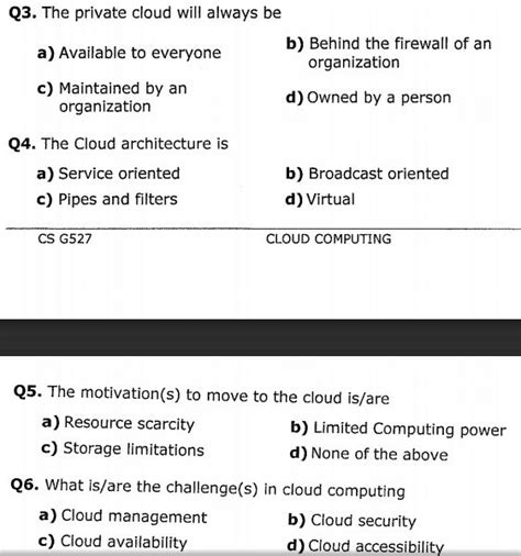 Solved Okay Cloud Computing Questions To Be Solved Mcq Qns